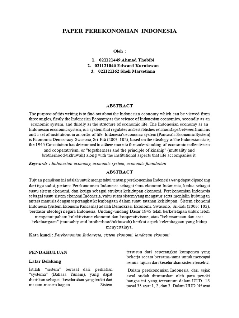 Paper Perekonomian Indonesia | PDF