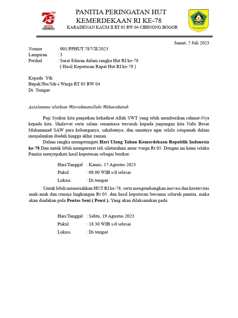 Surat Edaran Agustus RT 05-1 (1) FFR | PDF