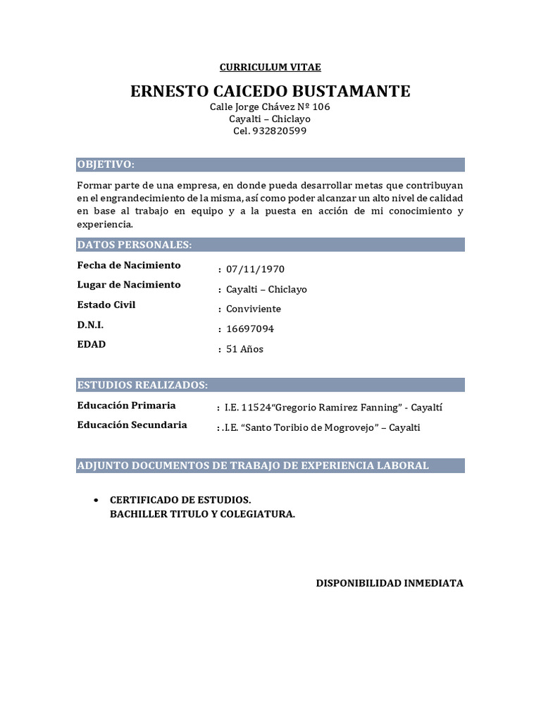 Curriculum Vitae de Ernesto Caicedo Bustamante | PDF