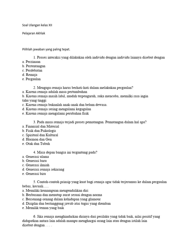 Soal Ulangan Kelas XII | PDF