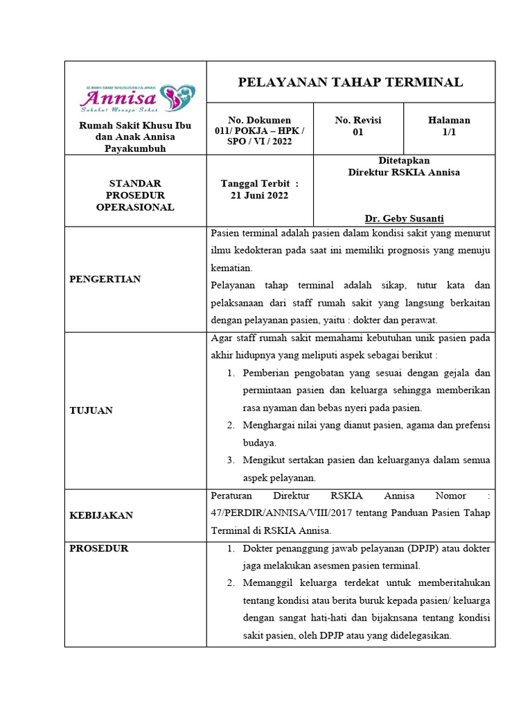 011 - Spo Hpk - Pelayanan Tahap Terminal | PDF