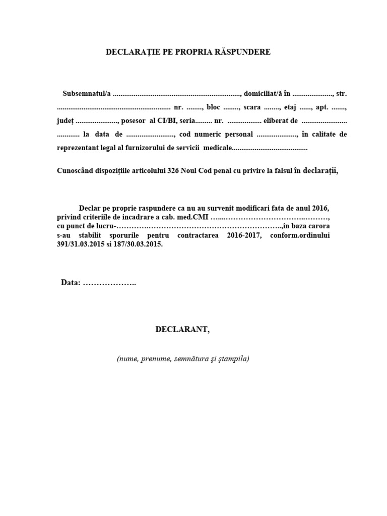 Anexa 7-Declaratie Pe Propria Raspundere Comisie Paritara | PDF