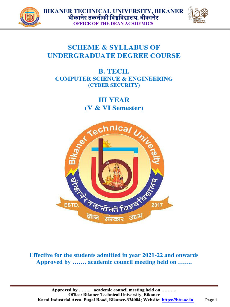 B.Tech CSE (CS) 5 6 Semester Session 2021-22 Scheme Syllabus Final ... B.Tech CSE (CS) 5 6 Semester Session 2021-22 Scheme Syllabus Final ...