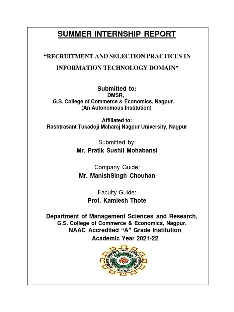 Summer Internship Report | PDF