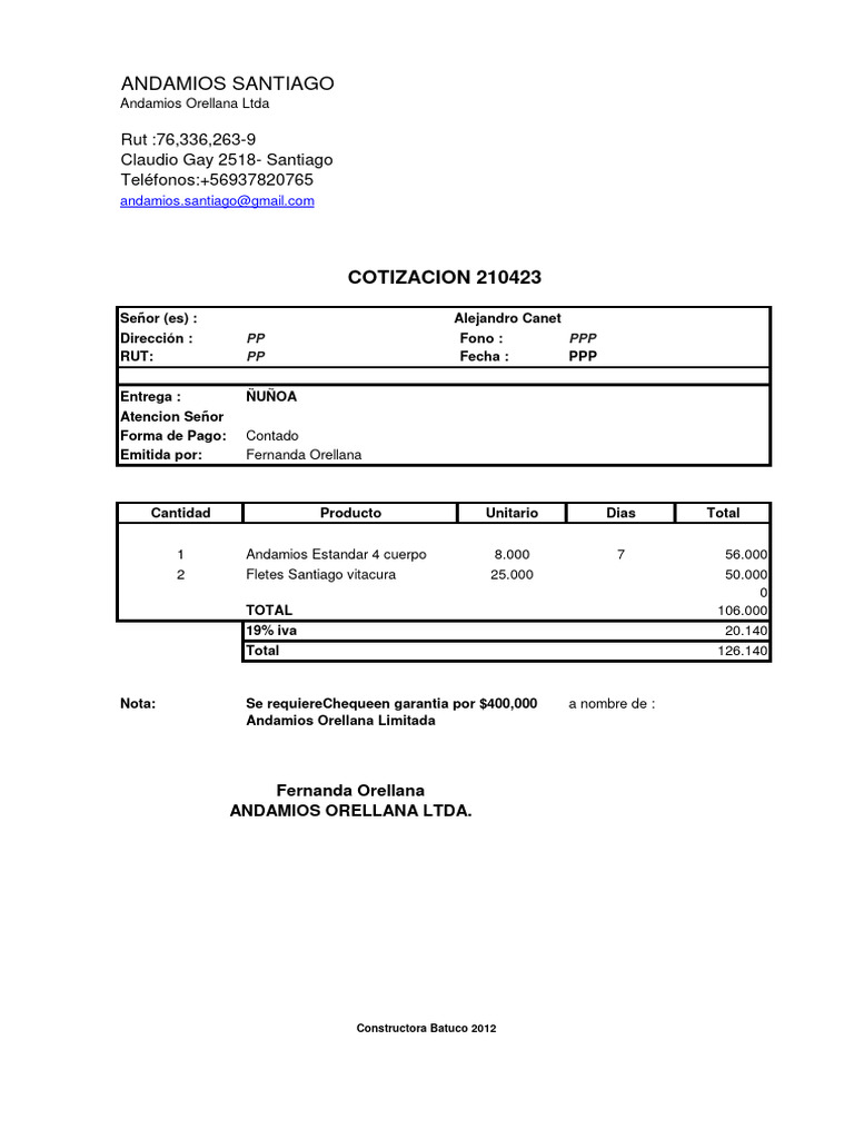 Cotizacion A CANET | PDF