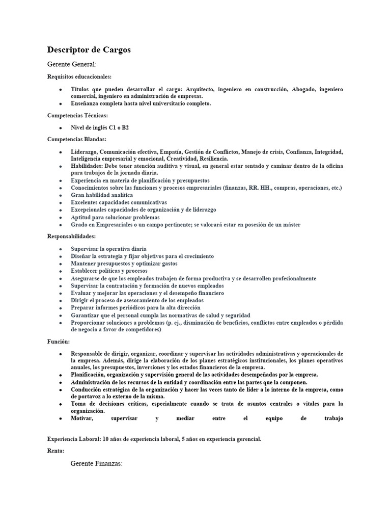 Descriptor de Cargos | PDF