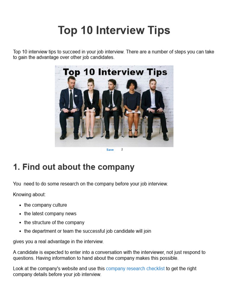 Top 10 Interview Tips | PDF | Job Interview | Cognition
