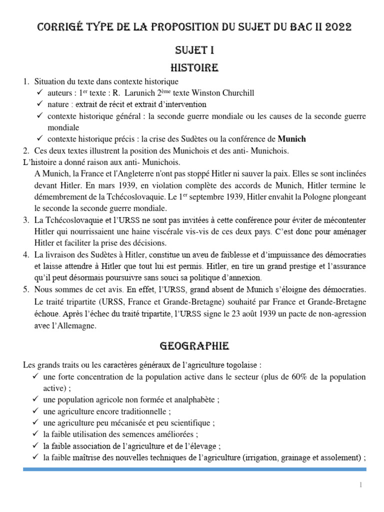 Corrigé Type de La Proposition Du Sujet Du Bac II 2022 | PDF
