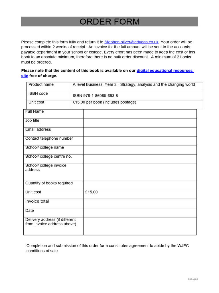 A Level Business Book Order Form Eduqas | PDF