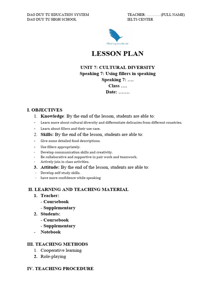 LESSON PLAN Speaking Unit 7.2023 | PDF LESSON PLAN Speaking Unit 7.2023 | PDF