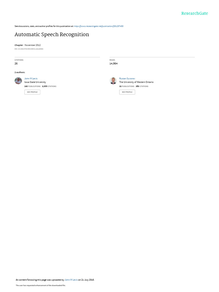 Automatic Speech Recognition | PDF | Speech Recognition | Speech