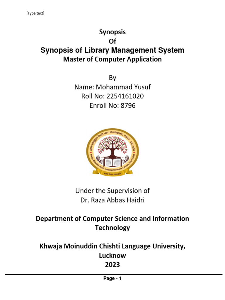 Synopsis of Library Management System | Download Free PDF | Databases | Relational Database