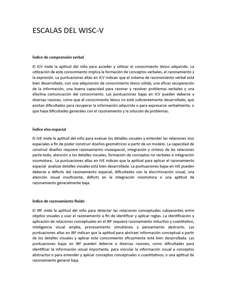 Escalas Del WISC-V | PDF