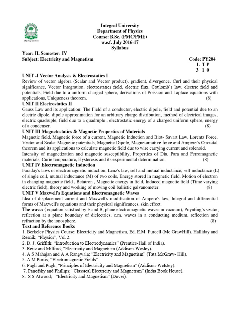 Mathematics-IV Sem BSC PMC Syllabus | PDF | Magnetic Field | Tensor Mathematics-IV Sem BSC PMC Syllabus | PDF | Magnetic Field | Tensor
