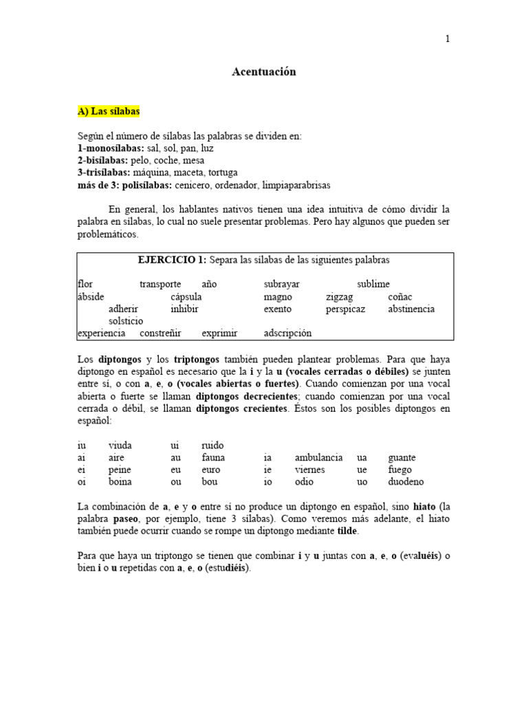EJERCITACIÓN CON ACENTUACIÓN DIPTONGOS E HIATOS | PDF | Lingüística ...