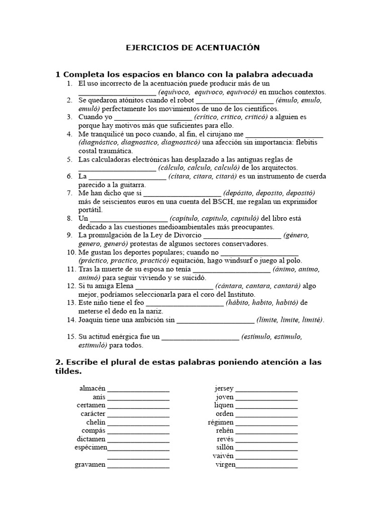 Ejercicios de Acentuación | PDF