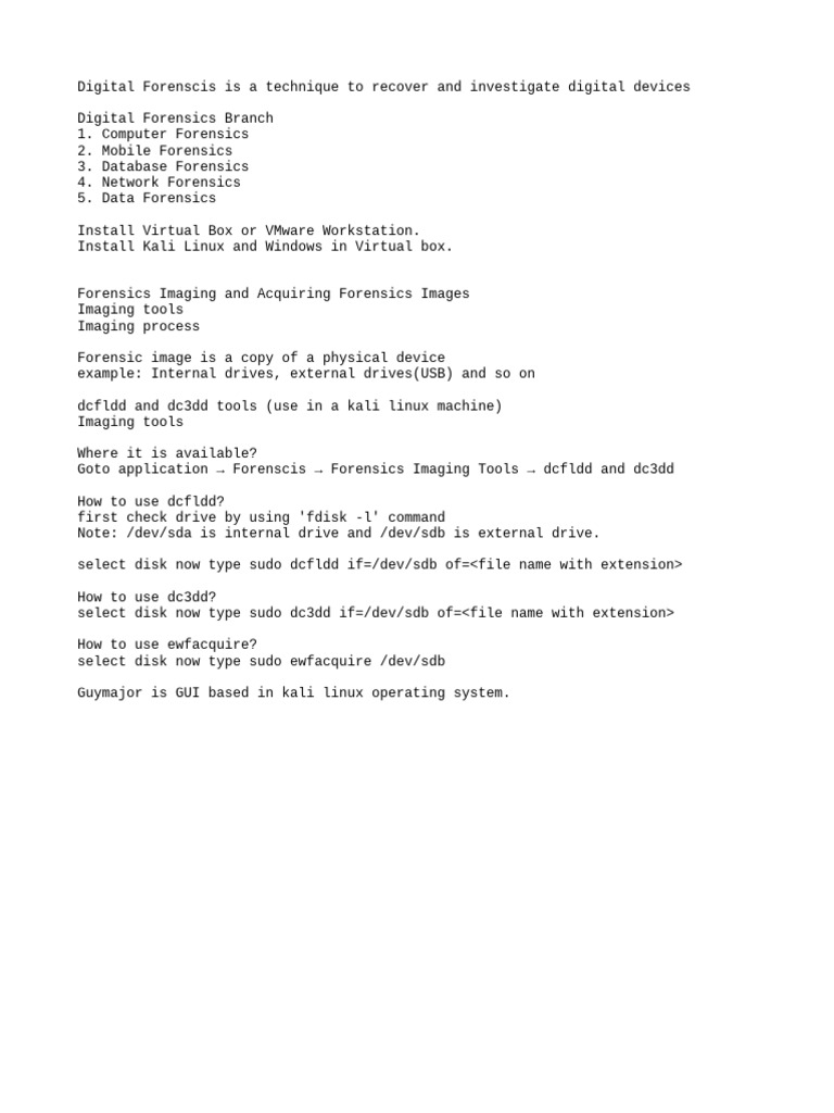 Forensic Imaging with Kali Linux Tools | PDF