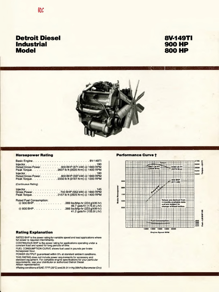 Detroit Diesel 149 Series Engines Spec Sheet Collection Abby | PDF