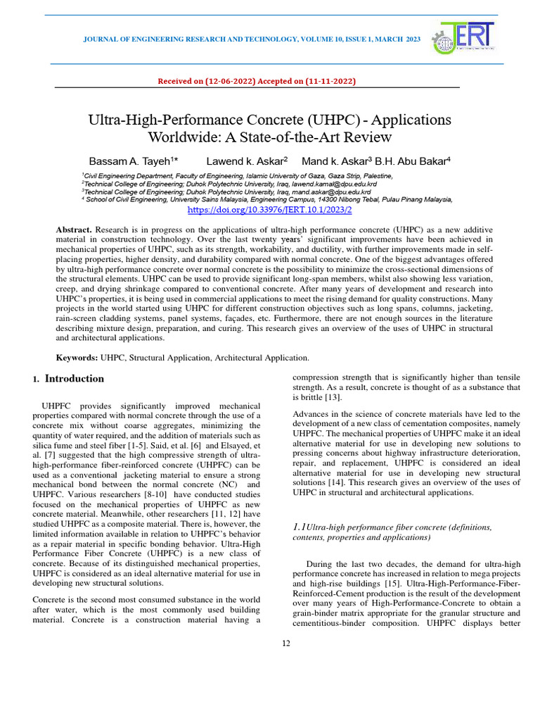 Ultra-High-Performance Concrete (UHPC) - Applications | PDF