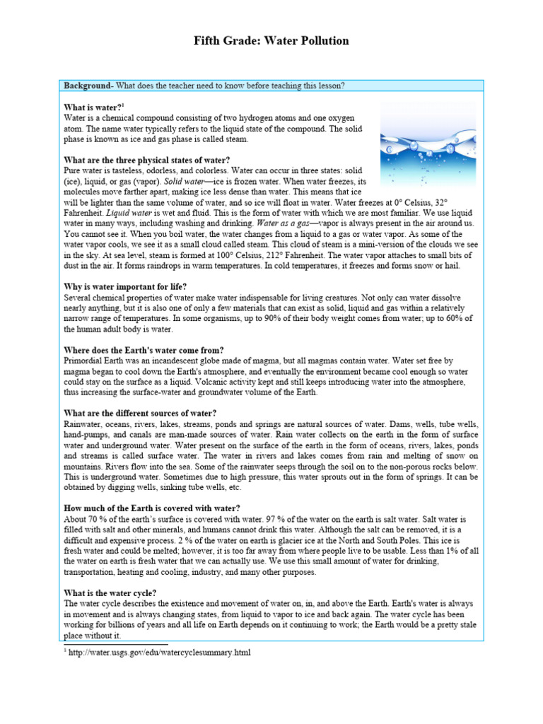 5th Grade Water Lesson Plan (FINAL) | PDF | Water | Ice