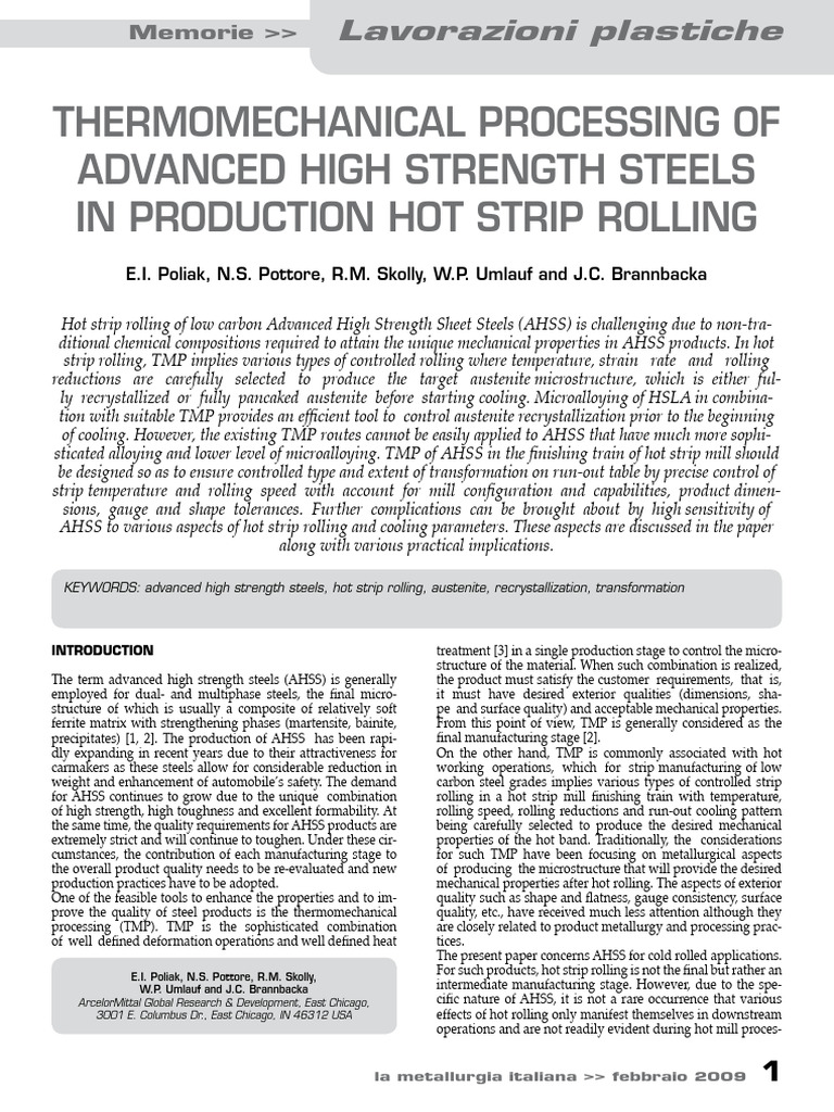 Thermomechanical Processing of Advanced | PDF | Rolling (Metalworking) | Steel