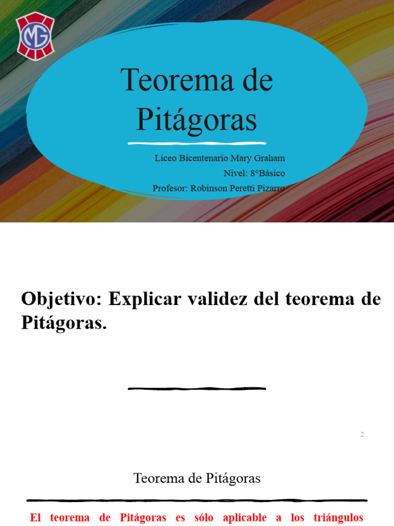 Mat 8EGB U3 PPT TeoremadePitágoras | PDF | Triángulo | Geometría del plano euclidiano