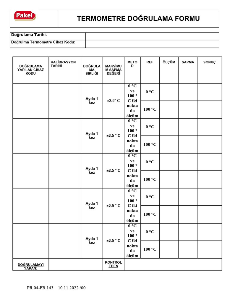 Termometre Doğrulama Formu | PDF