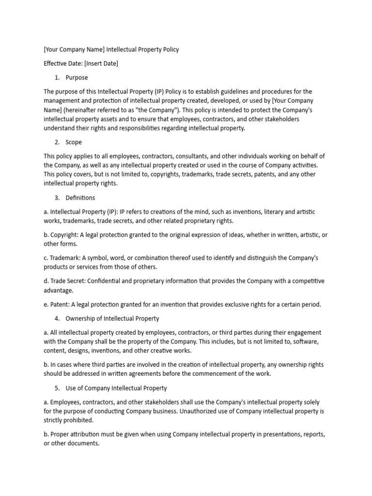 Company Intellectual Property Policy | PDF | Intellectual Property ...