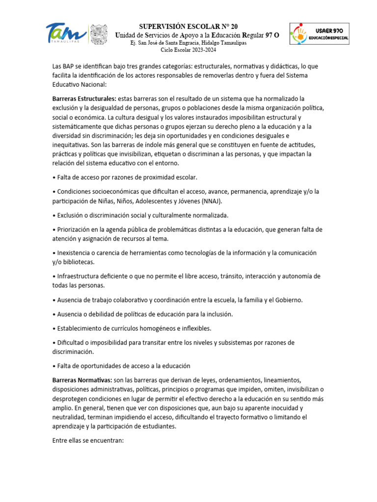 Tipos de Baps Segun Enei | PDF | Inclusión (Educación) | Aprendizaje