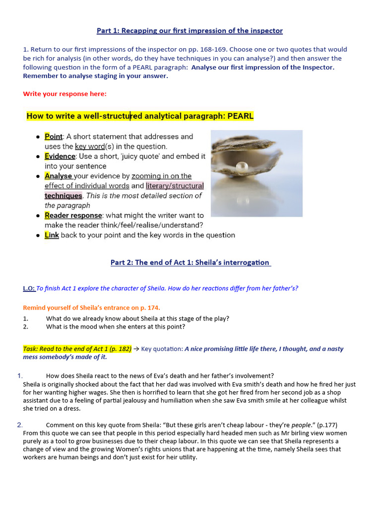 AIC Act 1 Recap Inspector & Analysing Sheila | PDF | Mystery, Thriller ...