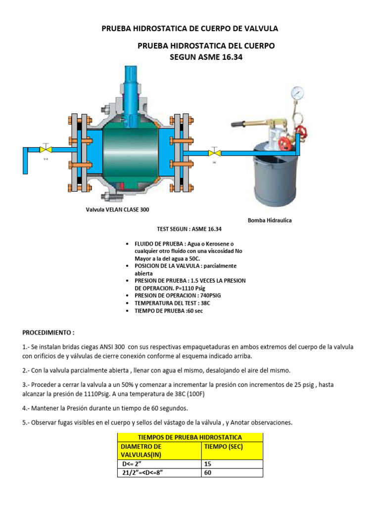 Procedimiento de Prueba Hidrostatica y Fugas de Valvulas | PDF | Presión | Bomba