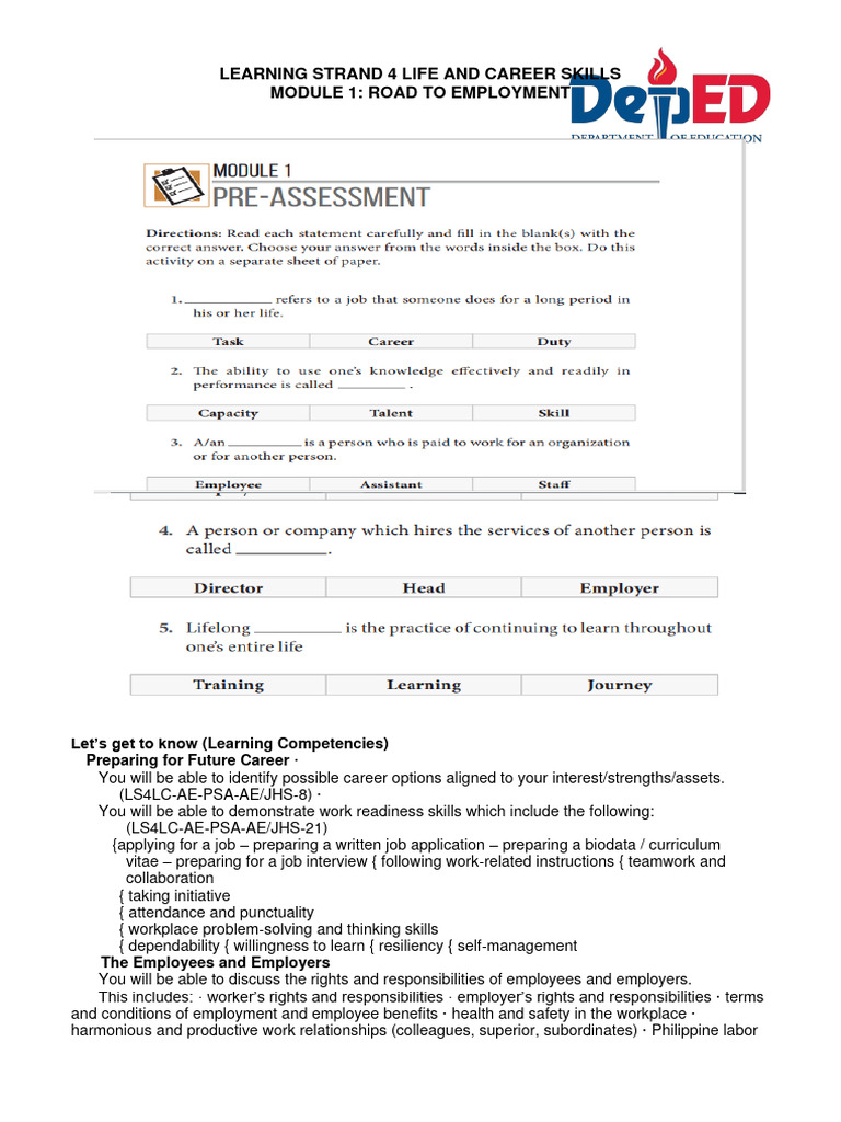 LS4 Module1 ROAD TO EMPLOYMENT | PDF