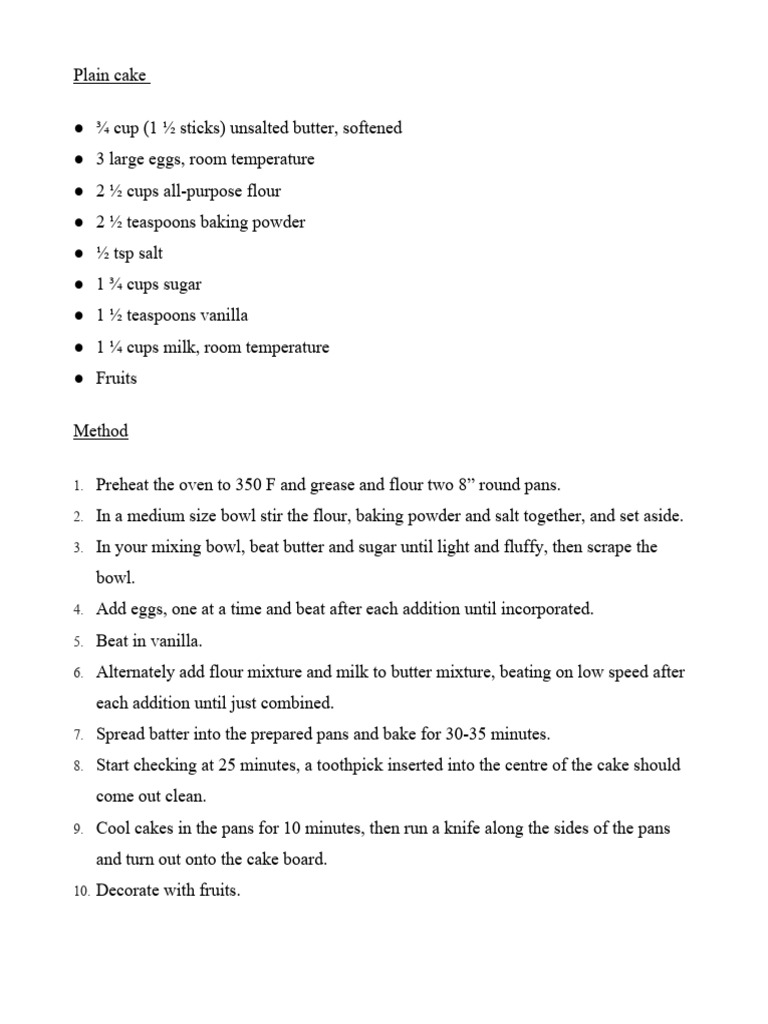 Plain Cake and Rock Bun Recipe | PDF