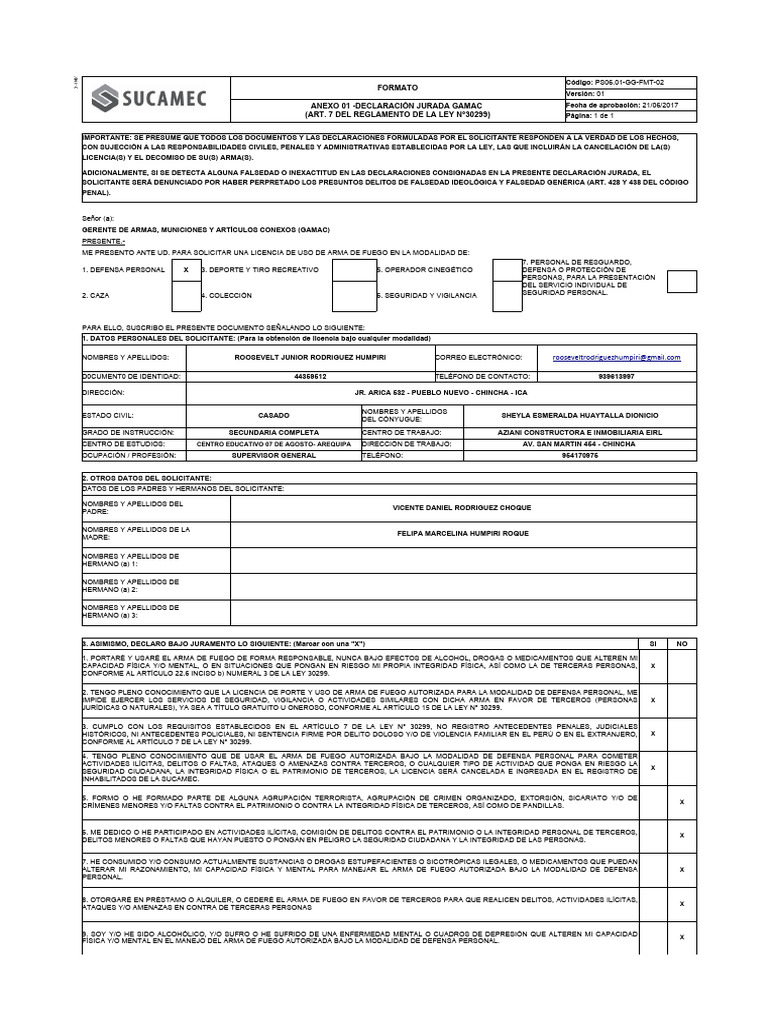 Anexo 01 Fut Sucamec | PDF | Autodefensa | Extorsión Anexo 01 Fut Sucamec | PDF | Autodefensa | Extorsión