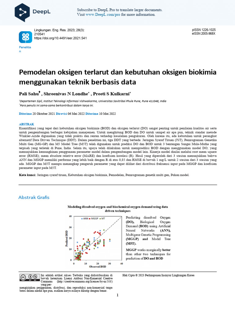 Modelling Dissolved Oxygen and Biochemical Oxygen Demand Using Data-Driven Techniques Id | PDF