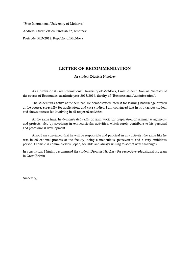 Letter of Recomendation | PDF