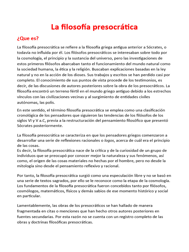 Introducción a la Filosofía Presocrática | PDF | Filosofía griega ...