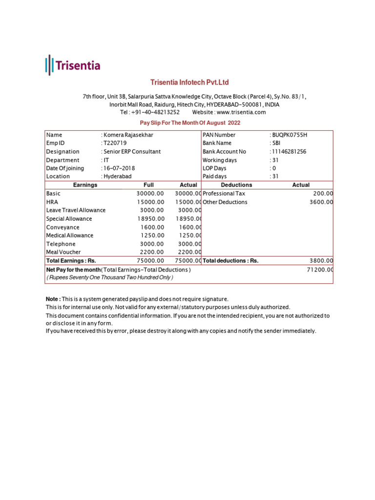 August Pay Slip | PDF
