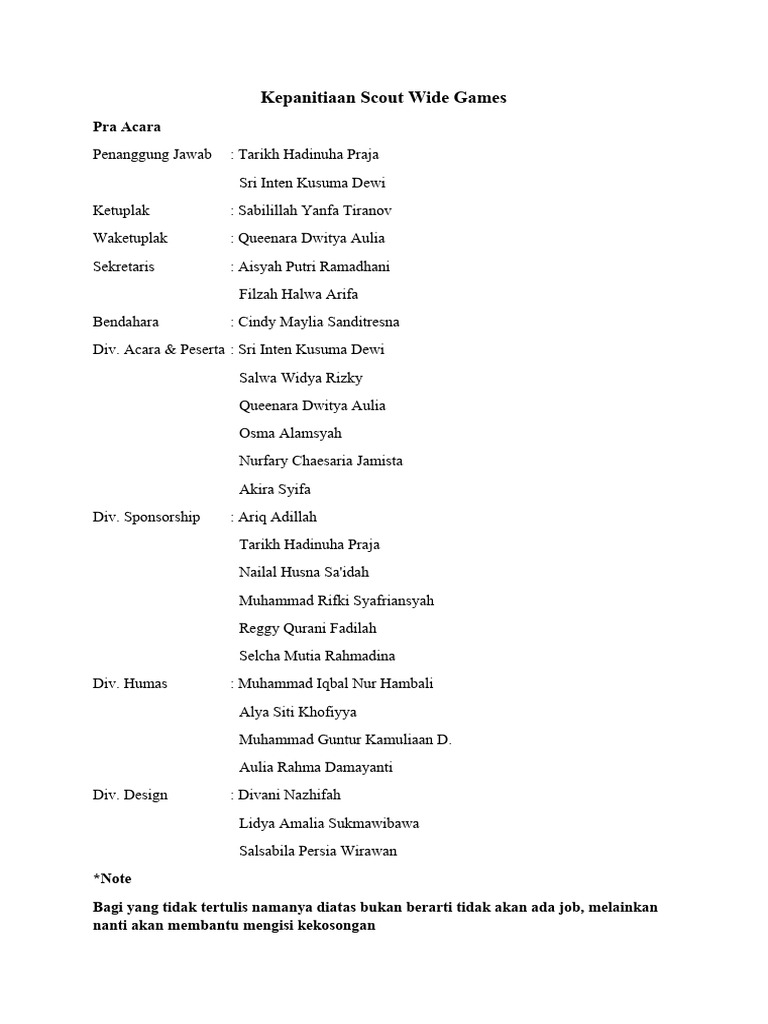 Kepanitiaan Scout Wide Games (WIP) | PDF