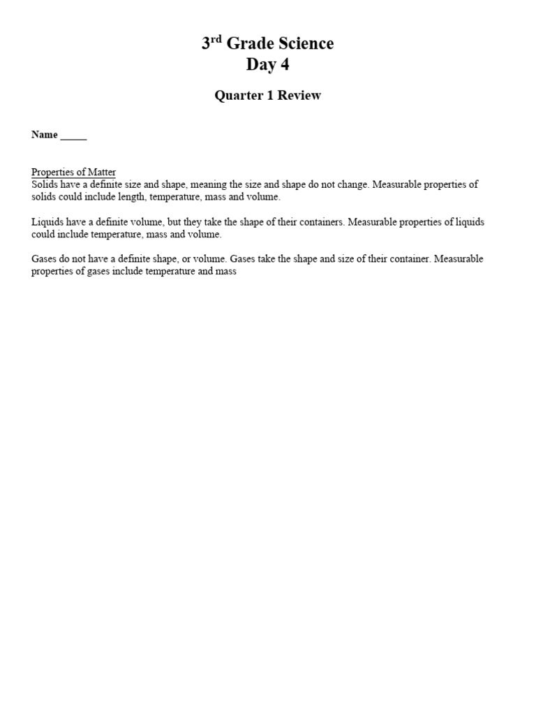 3rd Grade Science Day 4 | PDF | Mixture | Chemical Substances