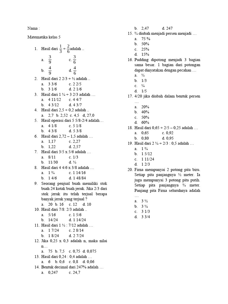 Matematika Kelas 5 Sem 1 Pdf