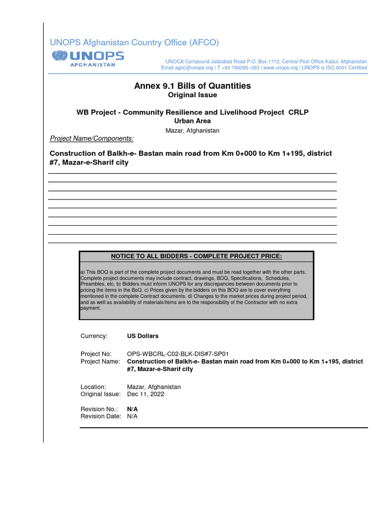 Minor Works RFQ Section V Annex 9.1 BOQ-BLK-D7-SP01-11 Dec 22 | PDF