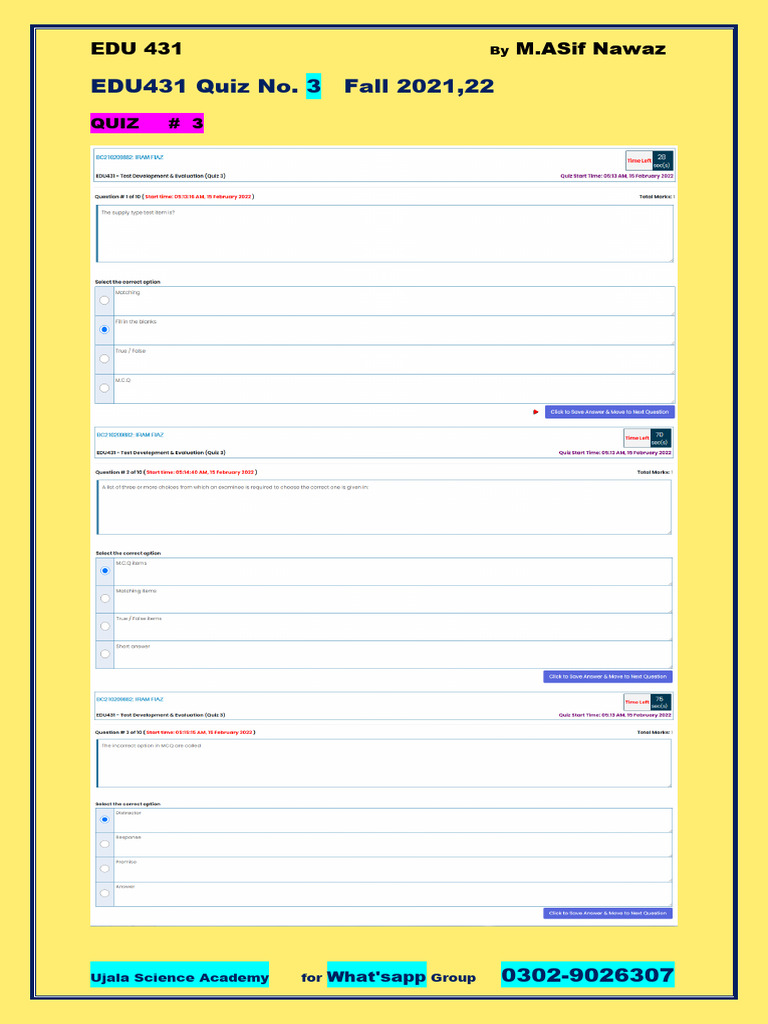 EDU431 Quiz # 3 fall 2021,22.docx | PDF