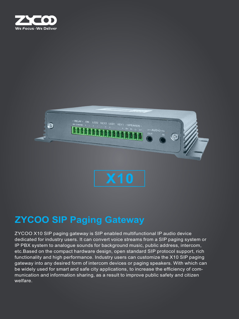 ZYCOO X10 SIP Paging Gateway Overview | PDF | Session Initiation ...