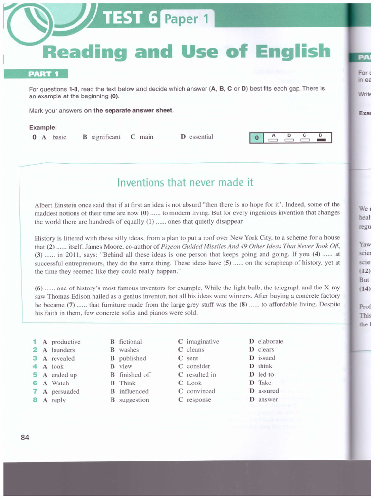 FCE For Schools 1-Use of E and Reading T6 | PDF