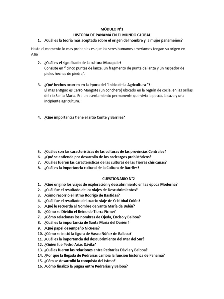 CUEST. MOD. N° 1 HIST. PMÁ EN EL MUNDO GLOBAL. | PDF | Panamá | Américas