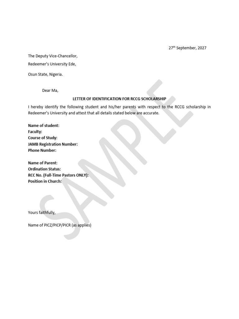RCCG Scholarship Letter Sample | PDF