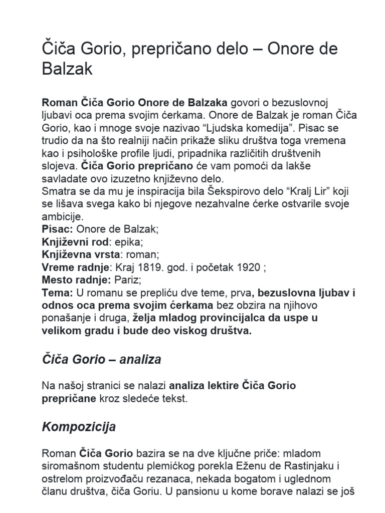 Čiča Gorio, Prepričano Delo - Onore de Balzak | PDF