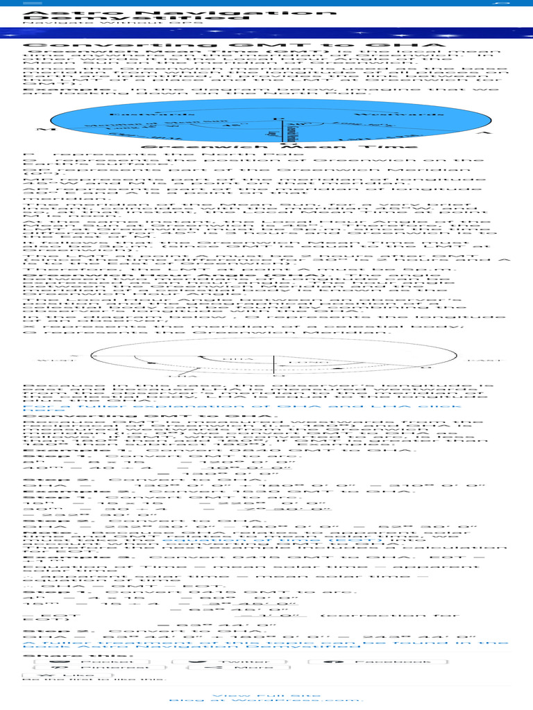 Converting GMT To GHA Astro Navigation Demystified | PDF