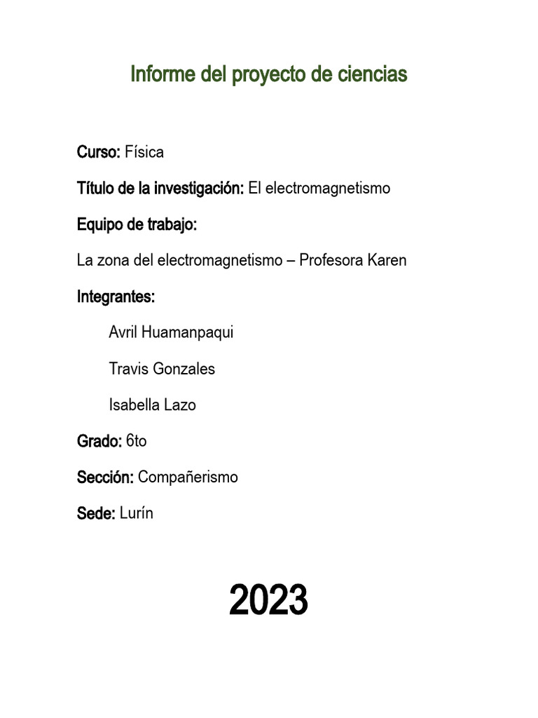 Informe Del Proyecto de Ciencias | PDF | Electromagnetismo | Magnetismo